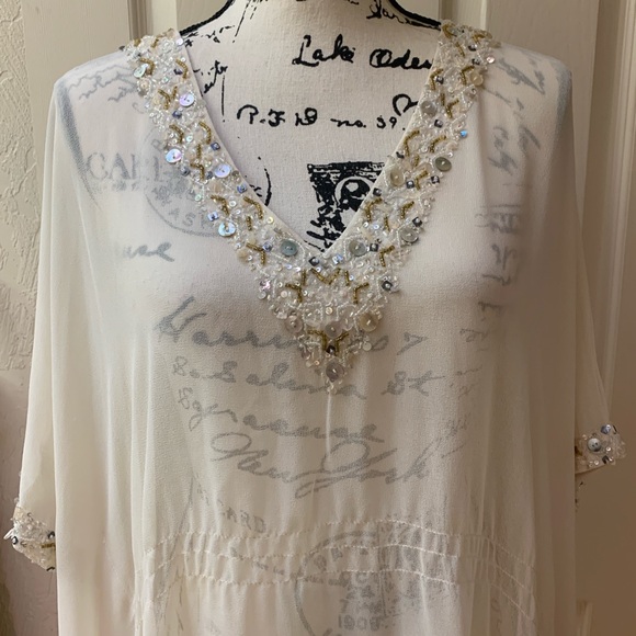 Rhona Sutton | Swim | Rhona Sutton Cream Embellished Swim Coverup ...